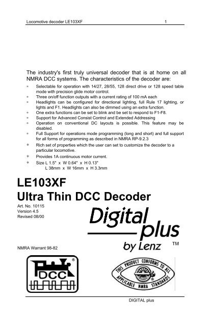 LE103XF Booklet - Lenz USA