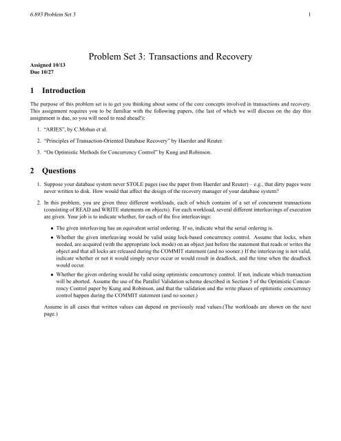 Problem Set 3: Transactions and Recovery - MIT Database Group