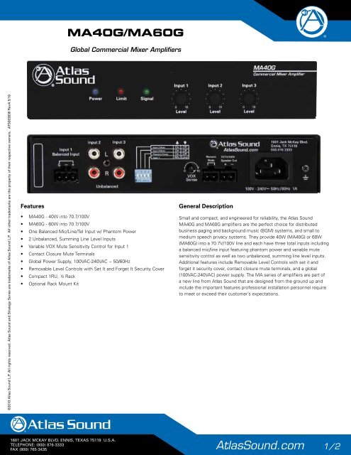 Data Sheet - Atlas Sound