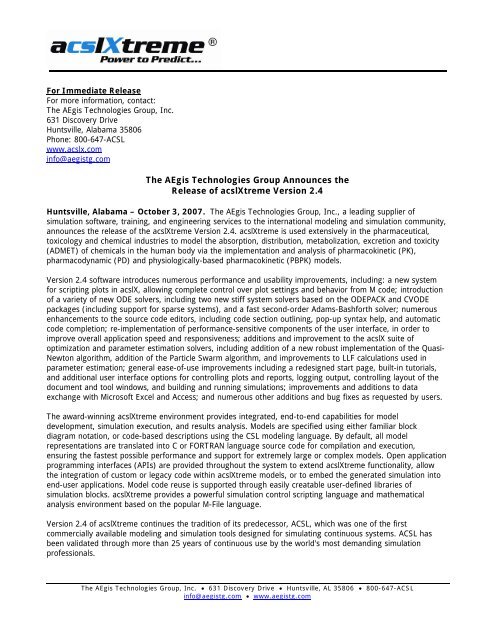 The AEgis Technologies Group Announces the Release of ... - acslX