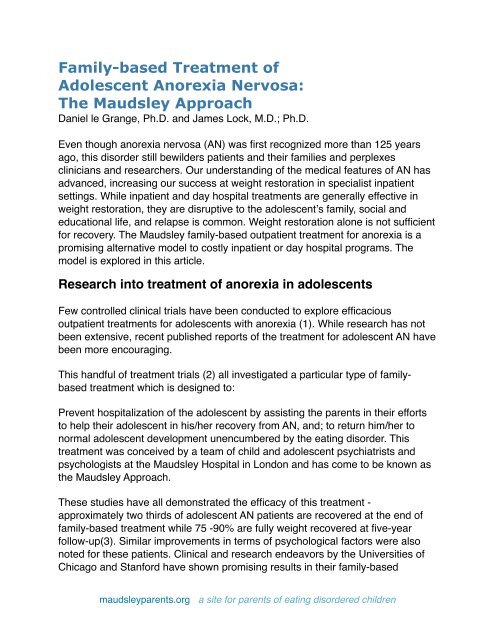 Family-based Treatment Of Adolescent Anorexia ... - Maudsley Parents