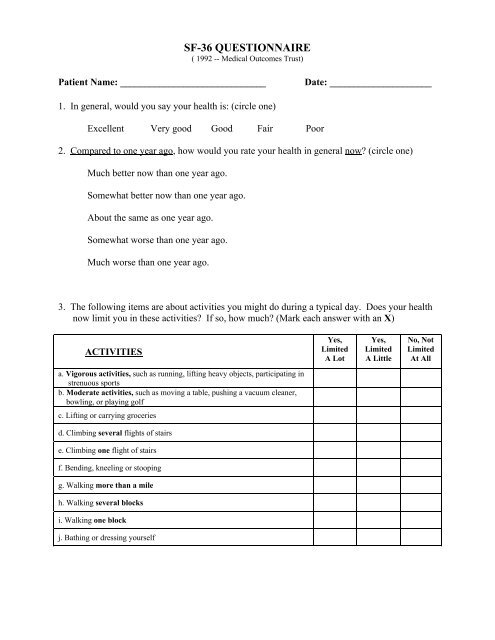 SF-36 QUESTIONNAIRE - Dr. Charles Brantigan