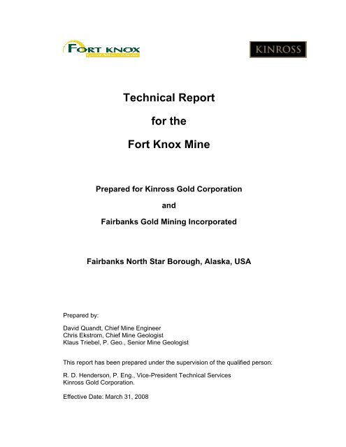 Technical Report for the Fort Knox Mine - Kinross Gold