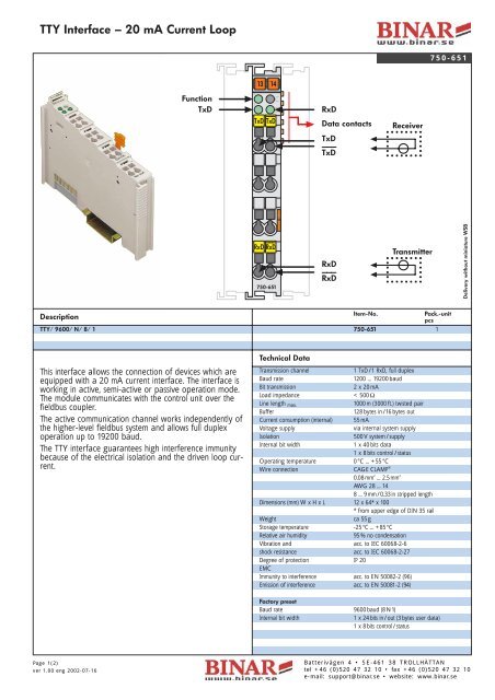 TTY Interface â 20 mA Current Loop - Binar Elektronik