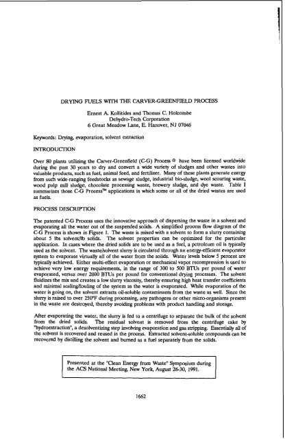 drying fuels with carver-greenfield process. - Argonne National ...