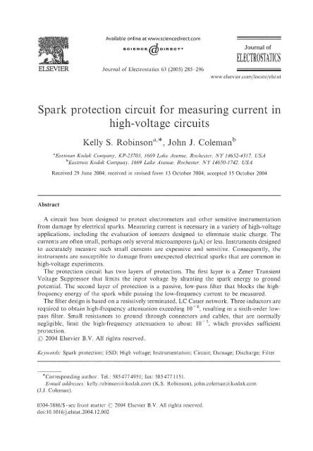 Spark protection circuit for measuring current in high-voltage circuits