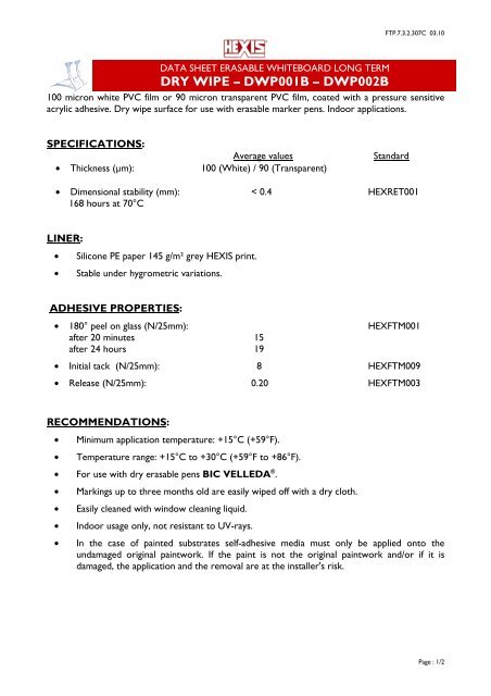 Technical Data Sheet - Hexis UK