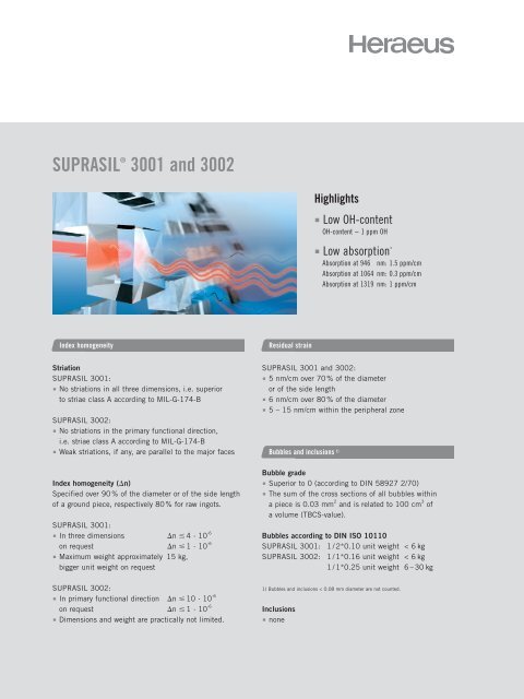 Factsheet Suprasil 3001 3002 - HTM Quartz