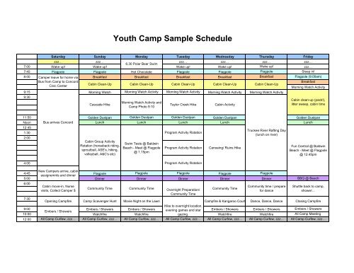 Youth Camp Sample Schedule