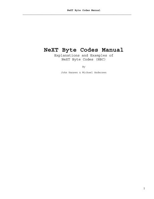 NeXT Byte Codes Manual