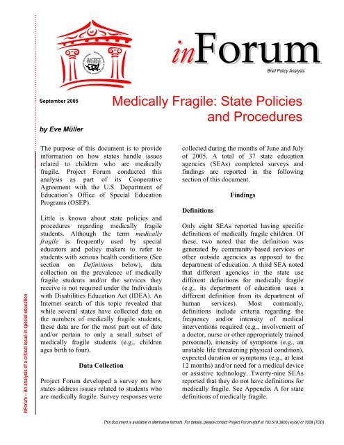 Medically Fragile: State Policies and Procedures