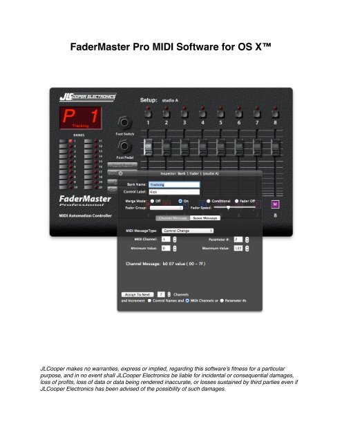 FaderMaster Pro MIDI Software for OS Xâ ¢ - JLCooper Electronics