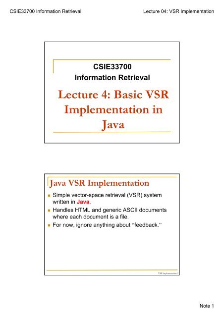 Lecture 4: Basic VSR Implementation in Java
