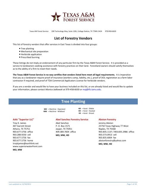 Tree Planting - Texas Forest Service