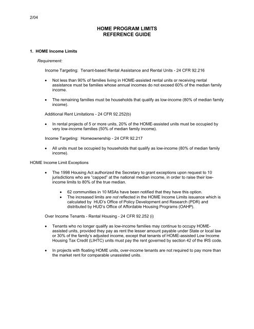 Home Program Limits Reference Guide - HUD