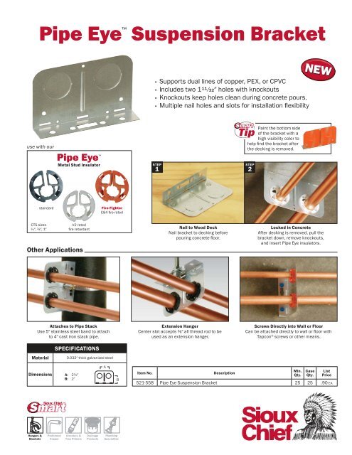 Pipe Eye Suspension Bracket brochure 10-05.indd - Sioux Chief