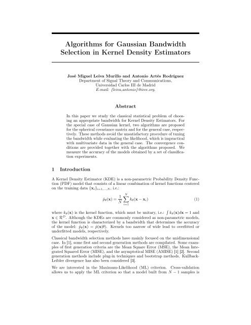Algorithms For Gaussian Bandwidth Selection In Kernel Density 5750