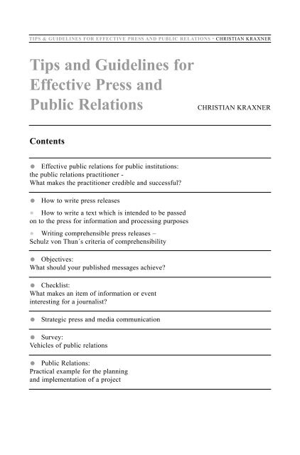 Tips and Guidelines for Effective Press and Public Relations