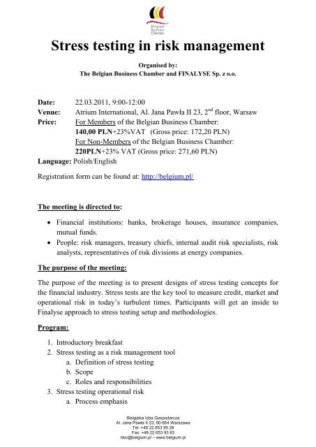 Stress testing in risk management - Belgium.pl