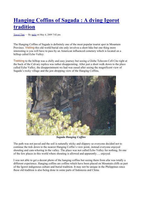 Hanging Coffins of Sagada : A dying Igorot ... - Philippine Culture