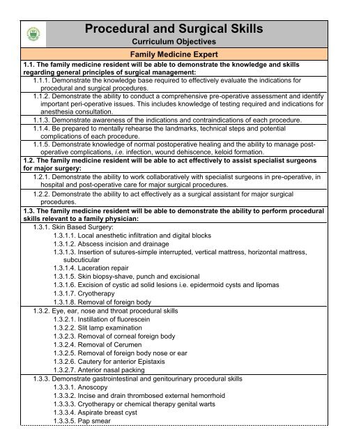 Procedural and Surgical Skills - Department of Family Medicine