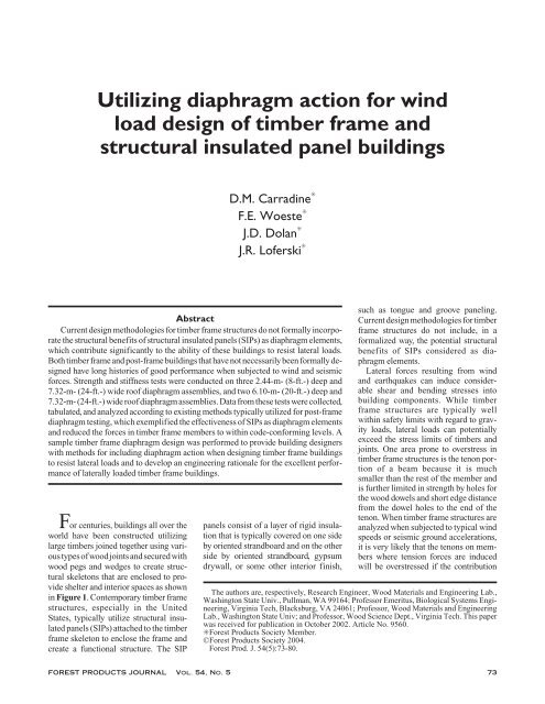Utilizing diaphragm action for wind load design of timber frame and ...