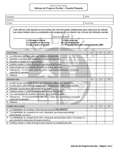 Informe de Progreso Escolar â Escuela Primaria - Bellevue School ...