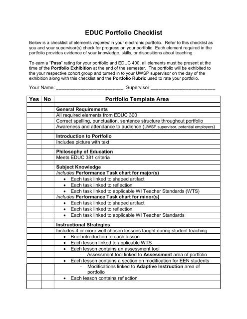 Electronic Professional Electronic Portfolio Checklist