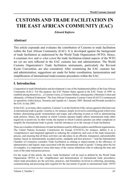 customs and trade facilitation in the east african community (eac)