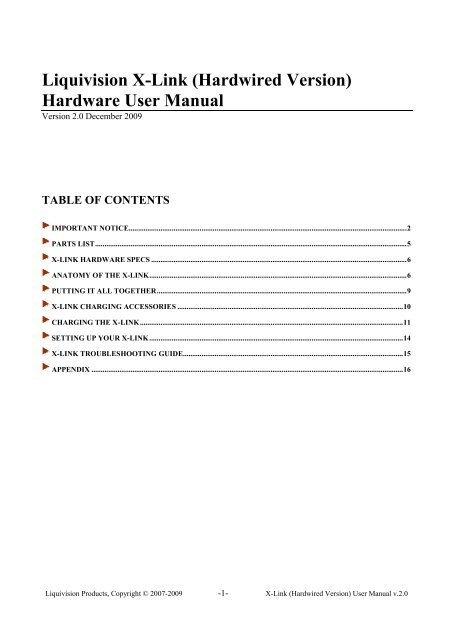 Liquivision X-Link (Hardwired Version) Hardware User Manual