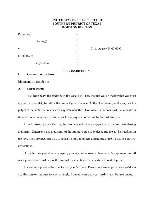 Jury Charge (Civil) - Southern District of Texas