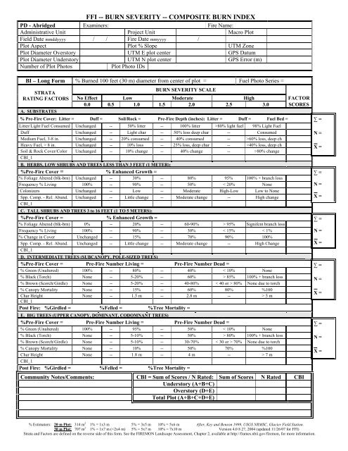 BURN SEVERITY -- COMPOSITE BURN INDEX (BI)