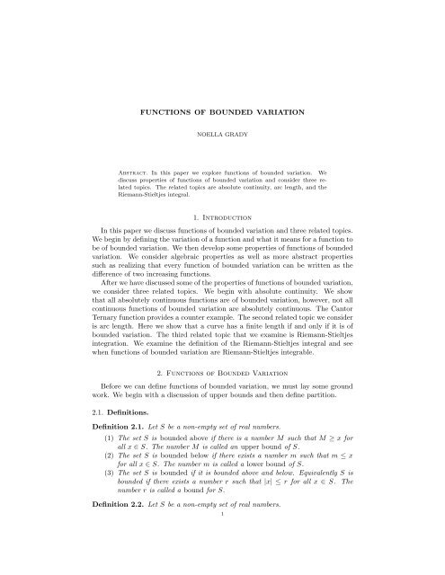 Functions Of Bounded Variation 1 Introduction In This Paper