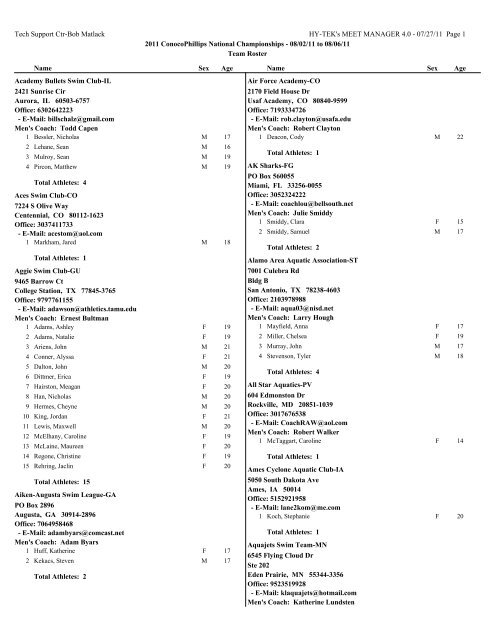 Athlete Roster - USA Swimming
