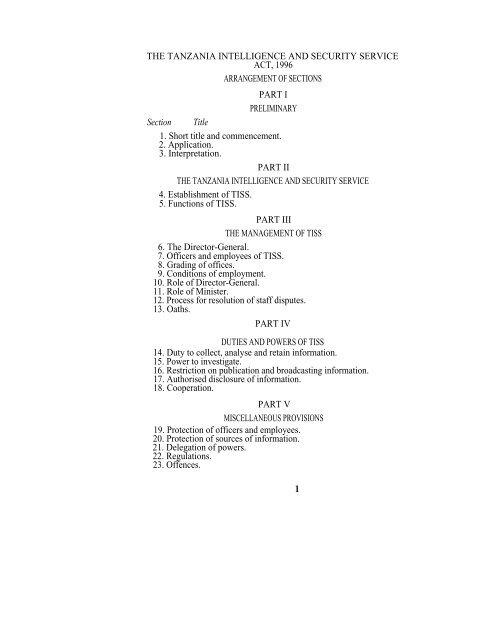 Tanzania Intelligence and Security Service Act 1996 - Polis