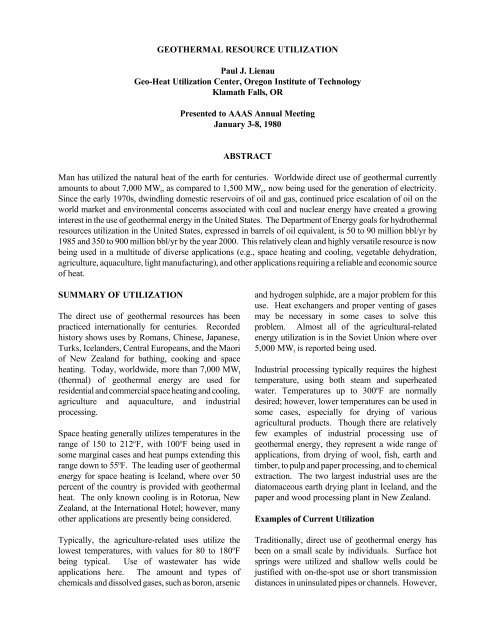 Geothermal Resource Utilization - Geo-Heat Center - Oregon ...