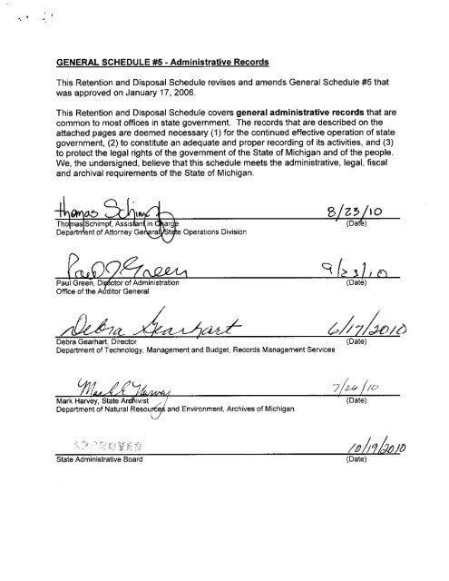 General Schedule #5--Administrative Records - State of Michigan