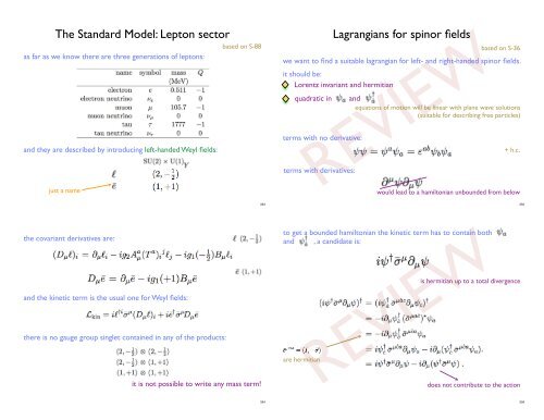 The Standard Model: Lepton sector Lagrangians for spinor fields