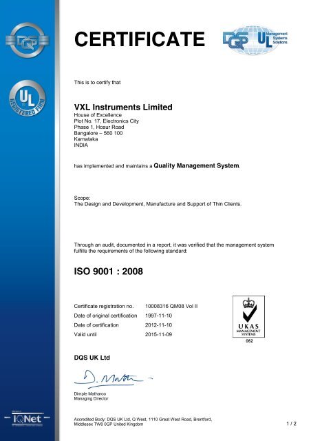 ISO 9001:2008 - VXL Instruments