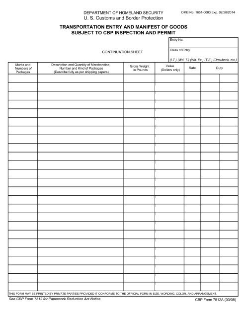 CBP Form 7512A - Forms