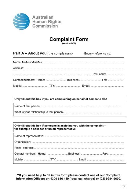 Complaint Form - Australian Human Rights Commission