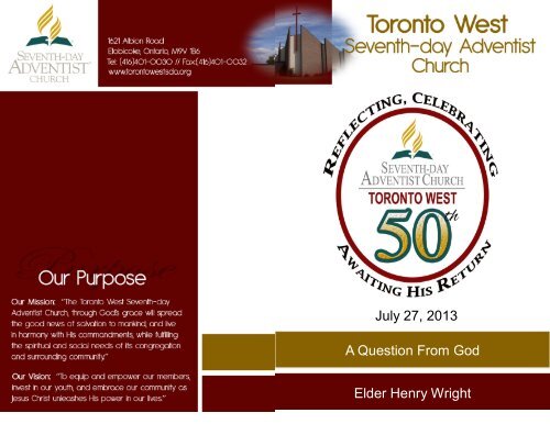 Bulletin - Toronto West Seventh Day Adventist Church