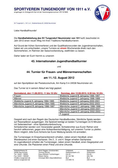 Einladung SVT Handballturnier 2012 - SV-Tungendorf