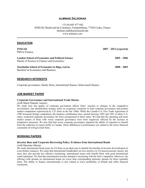 Resume - INSEAD - PhD Programme