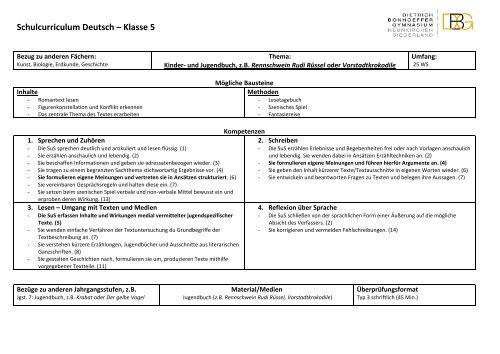 Schulcurriculum Deutsch – Klasse 5