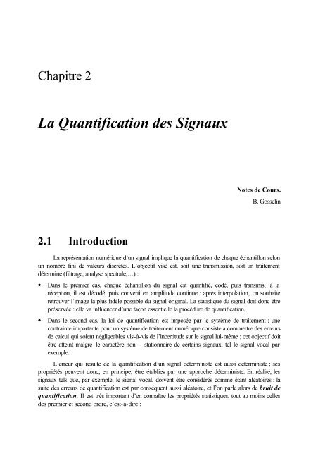 La Quantification des Signaux
