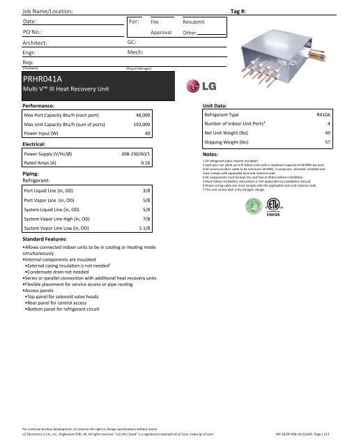 Heat Recovery Units - LG HVAC VRF Systems