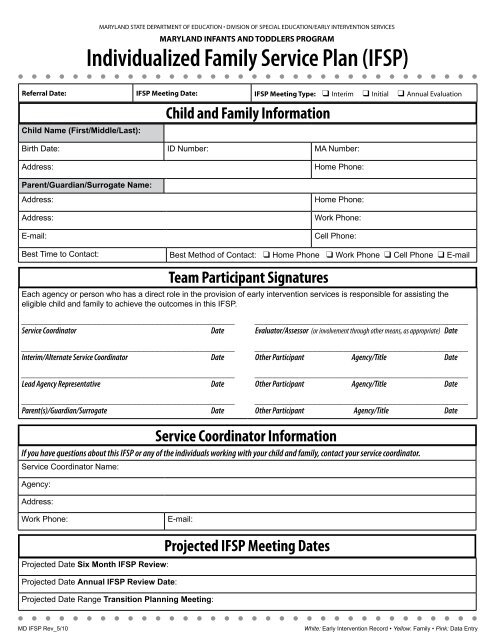 MD IFSP Forms - FPG Child Development Institute