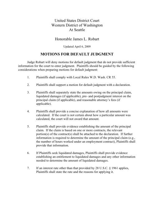Motions for Default Judgment - Western District of Washington