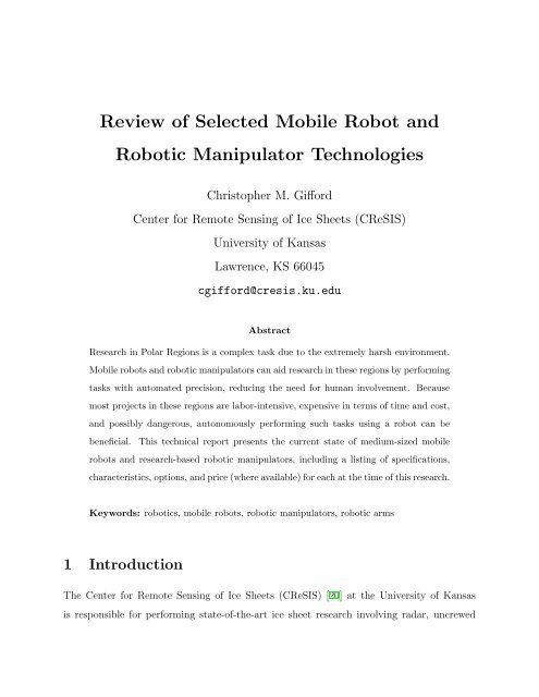 Review of Selected Mobile Robot and Robotic Manipulator ...